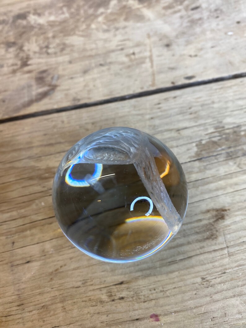 Vintage Round Clear Glass Paperweight With Rustic Etched Bird to the ...