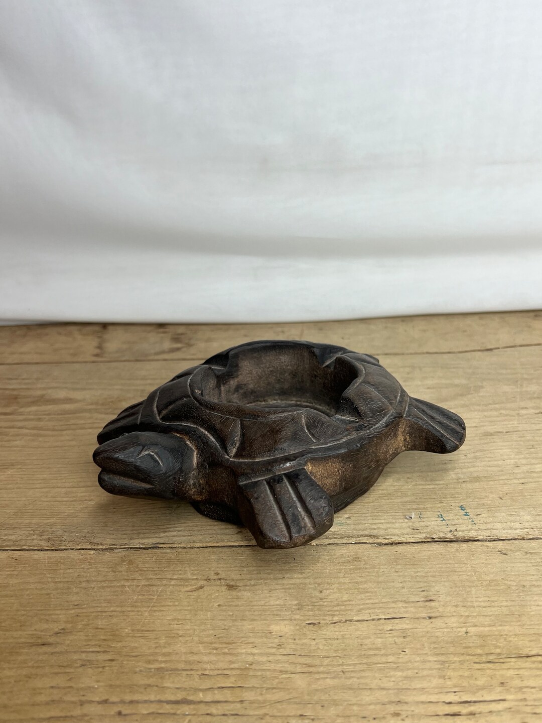 Vintage Wooden Snapping Turtle Ashtray - Hand Made Wooden Carved ...