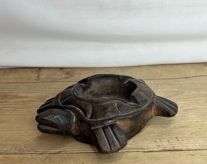 Vintage Wooden Snapping Turtle Ashtray - Hand Made Wooden Carved ...