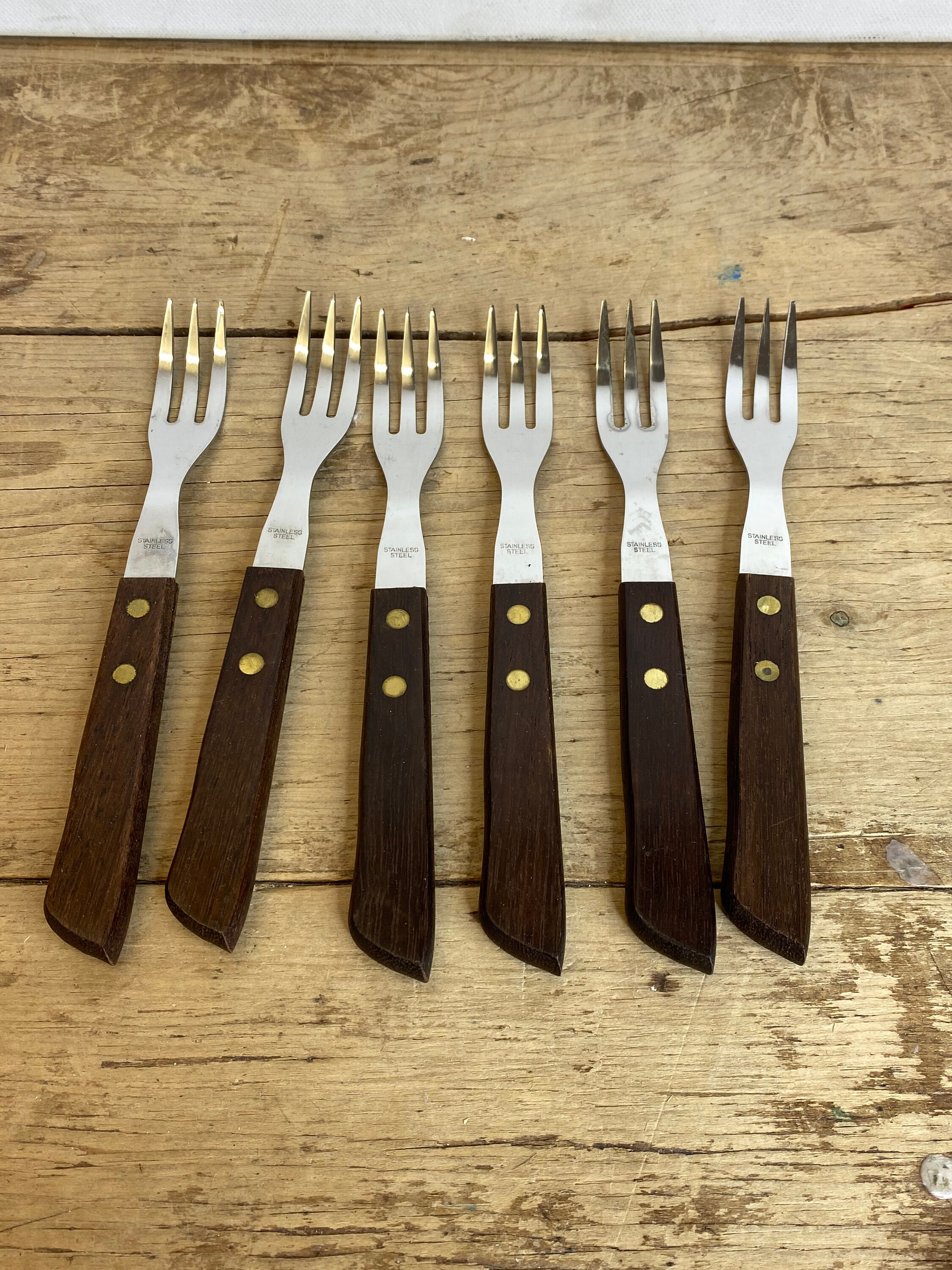 Vintage Boxed Set of 6 X Teak Handled Forks. - Etsy