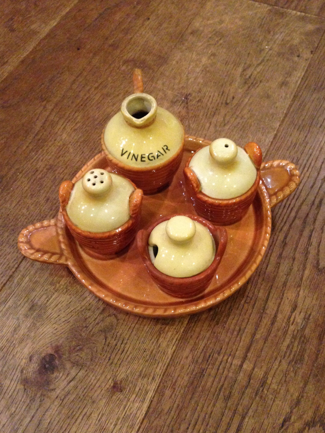 1970's Vintage 4 Part Basket Style Salt & Pepper Pots, Vinegar and ...