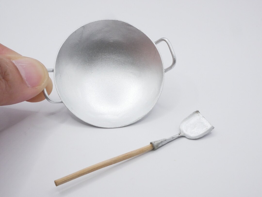 Miniature Asian Cooking Pan With Spatula Dollhouse Scale Kitchen Fry ...