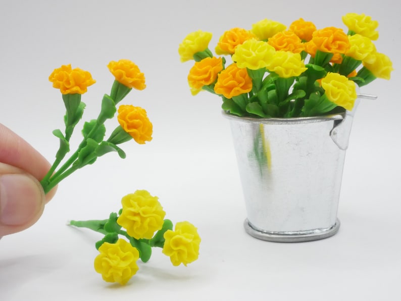 1 Pc Miniature Marigold Flower Clay Miniature Dollhouse Handmade Decor ...