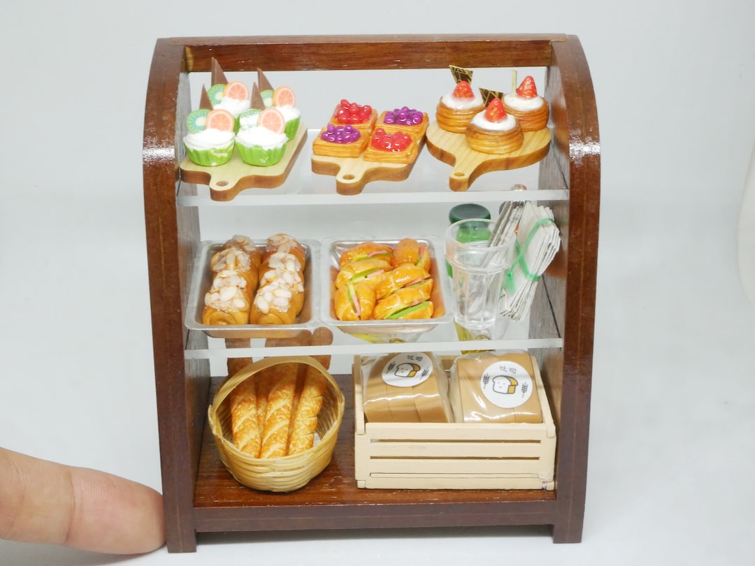 Miniature Wooden Showcase With Bakery Dollhouse Handmade, Miniature ...
