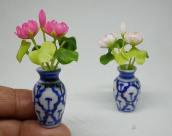 Miniature Lotus Flower Clay Mix Color in Pot Dollhouse | Etsy