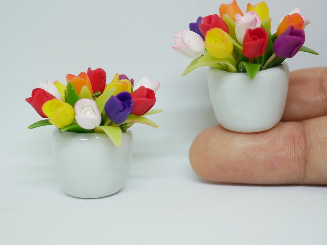 Multi Colour Tulip Flower in Ceramic Vase Miniature Dollhouse Handmade ...