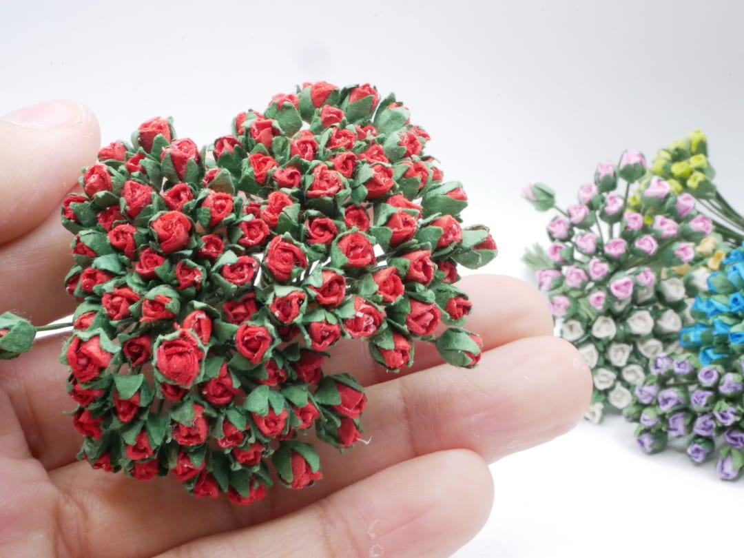 100 Pcs Miniature Tiny Rose (size S) Mulberry Paper Flower Dollhouse ...
