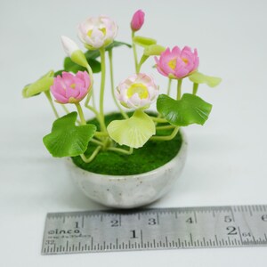 Miniature Lotus Flower Clay Mix Color in Pot Dollhouse Handmade ...
