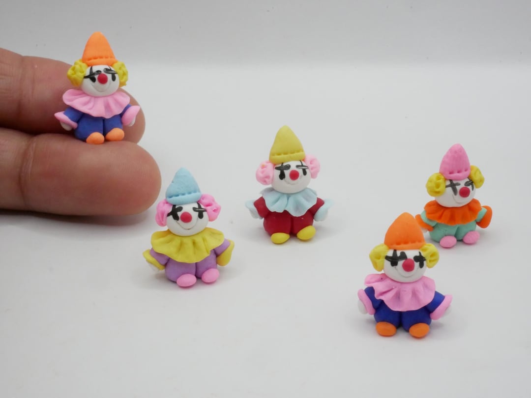 5 Miniature Clay Clown Figurines: Handmade Dollhouse Decor - Etsy