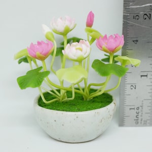 Miniature Lotus Flower Clay Mix Color in Pot Dollhouse Handmade ...