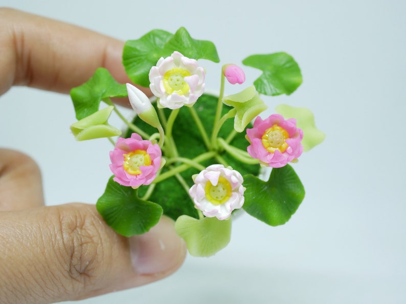 Miniature Lotus Flower Clay Mix Color in Pot Dollhouse | Etsy