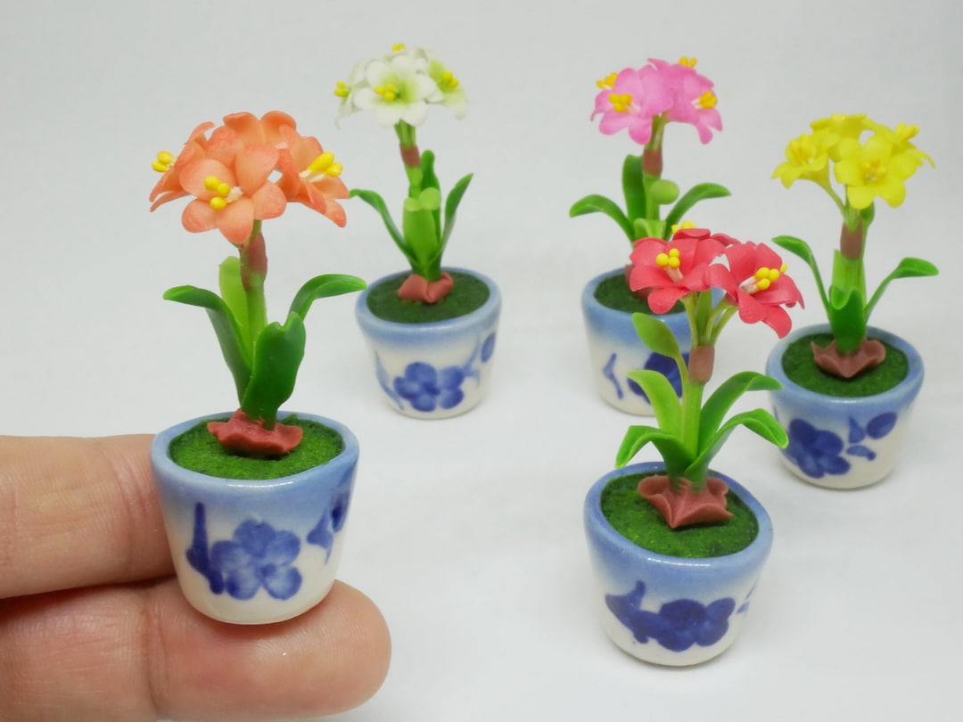1 Pc Miniature Amaryllis Flower Clay in Ceramic Pots Dollhouse Handmade ...