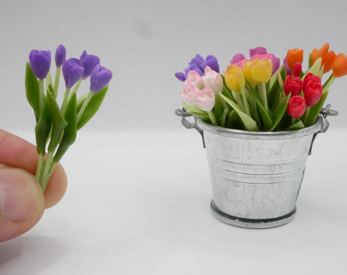 Miniatures Clay Tulips Bouquet 10 Stems 3 Inches Hand Painted Handmade ...