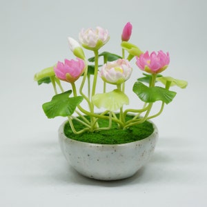 Miniature Lotus Flower Clay Mix Color in Pot Dollhouse Handmade ...