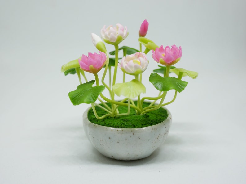 Miniature Lotus Flower Clay Mix Color in Pot Dollhouse - Etsy