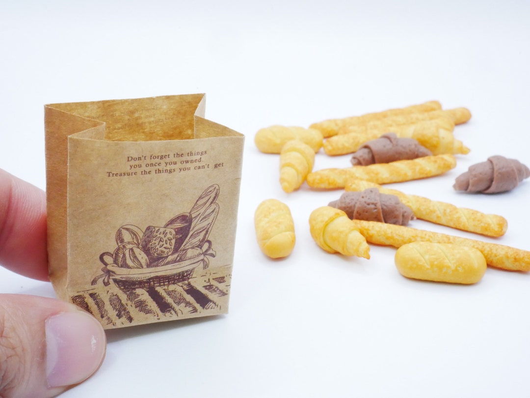 15 Pcs Miniature Breads Clay With Bread Bag Dollhouse Handmade Bag of ...