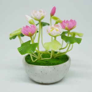 Miniature Lotus Flower Clay Mix Color in Pot Dollhouse Handmade ...