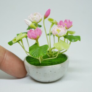 Miniature Lotus Flower Clay Mix Color in Pot Dollhouse Handmade ...