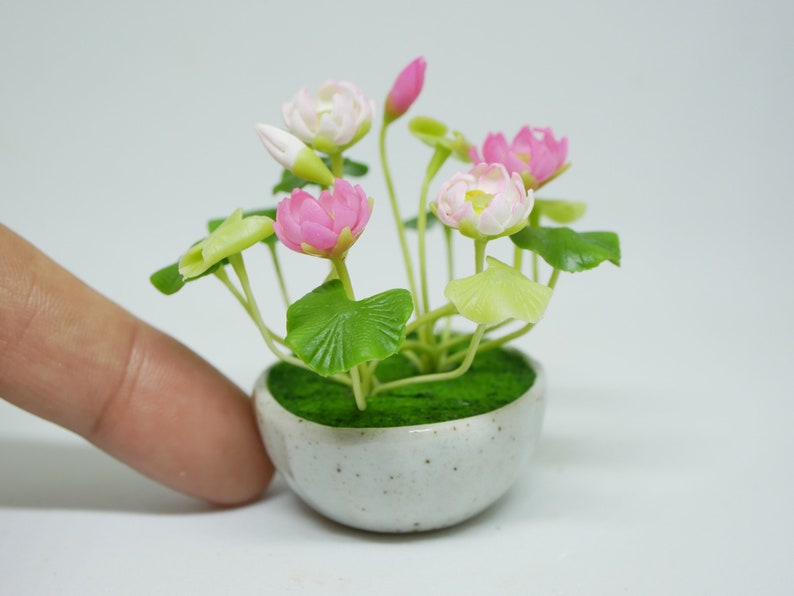 Miniature Lotus Flower Clay Mix Color in Pot Dollhouse | Etsy