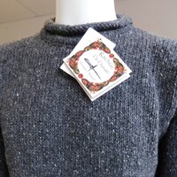Grey Crew Neck Aran Jumper, Cable Pattern, Shetland Wool, Neutral ...