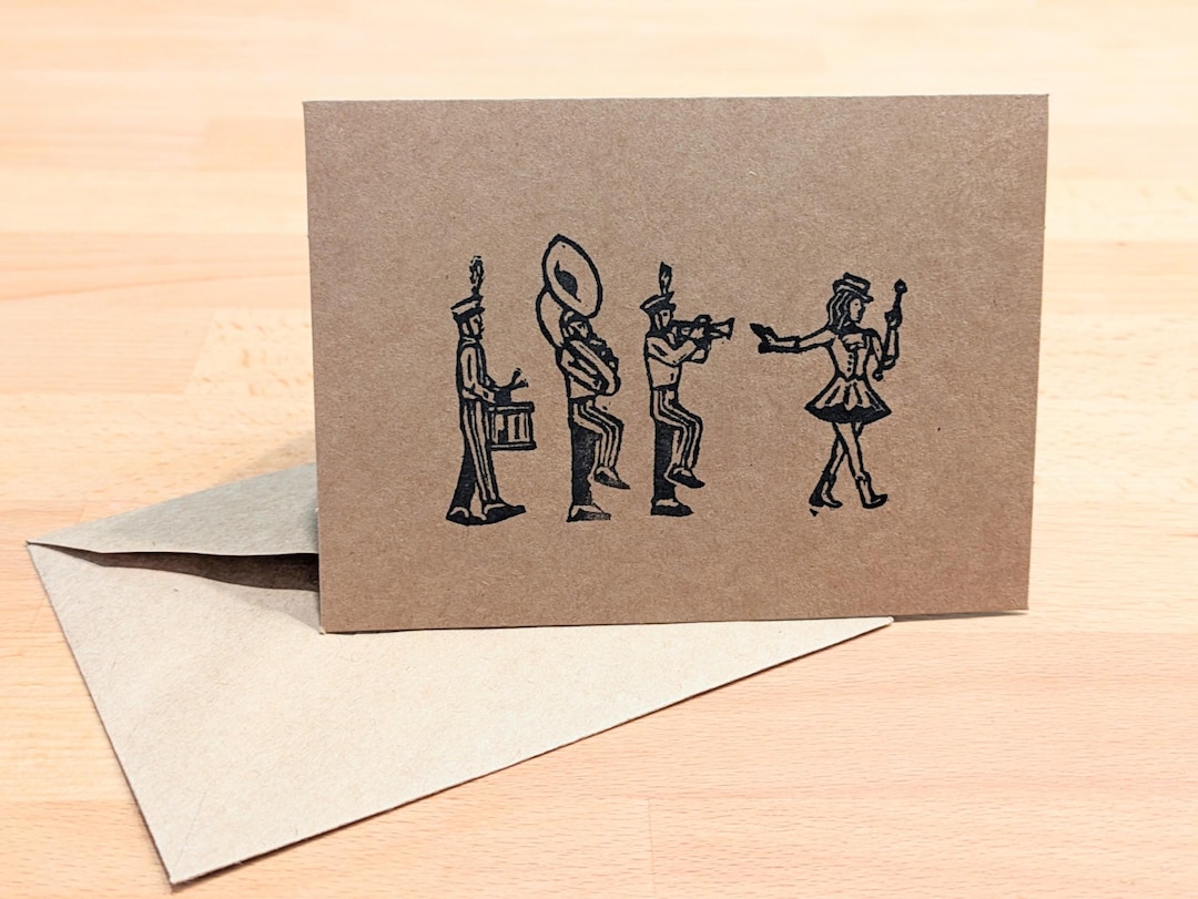 Linocut Greeting Card, Music Art, Marching Band, Twirler, Drum Major ...