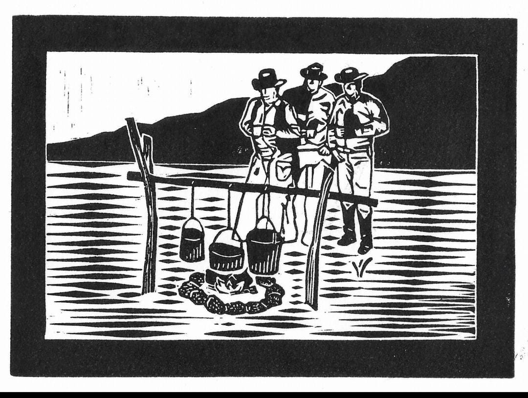 On the Range - Original Linocut Artwork, Cowboys, Handmade Print - Etsy