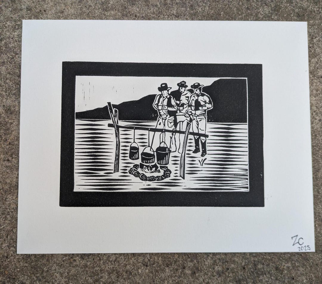 On the Range - Original Linocut Artwork, Cowboys, Handmade Print - Etsy