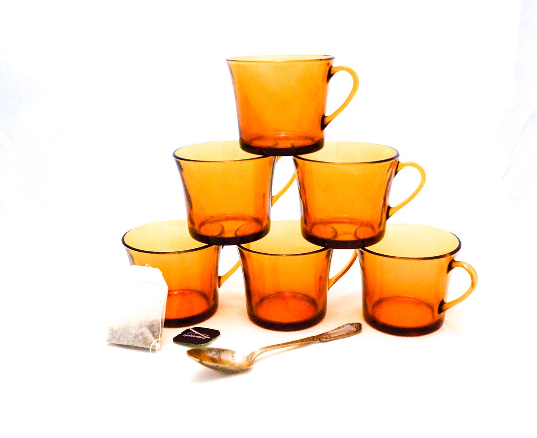 6 French Duralex Tea Glasses With Handle Beige Light - Amber TOP ...
