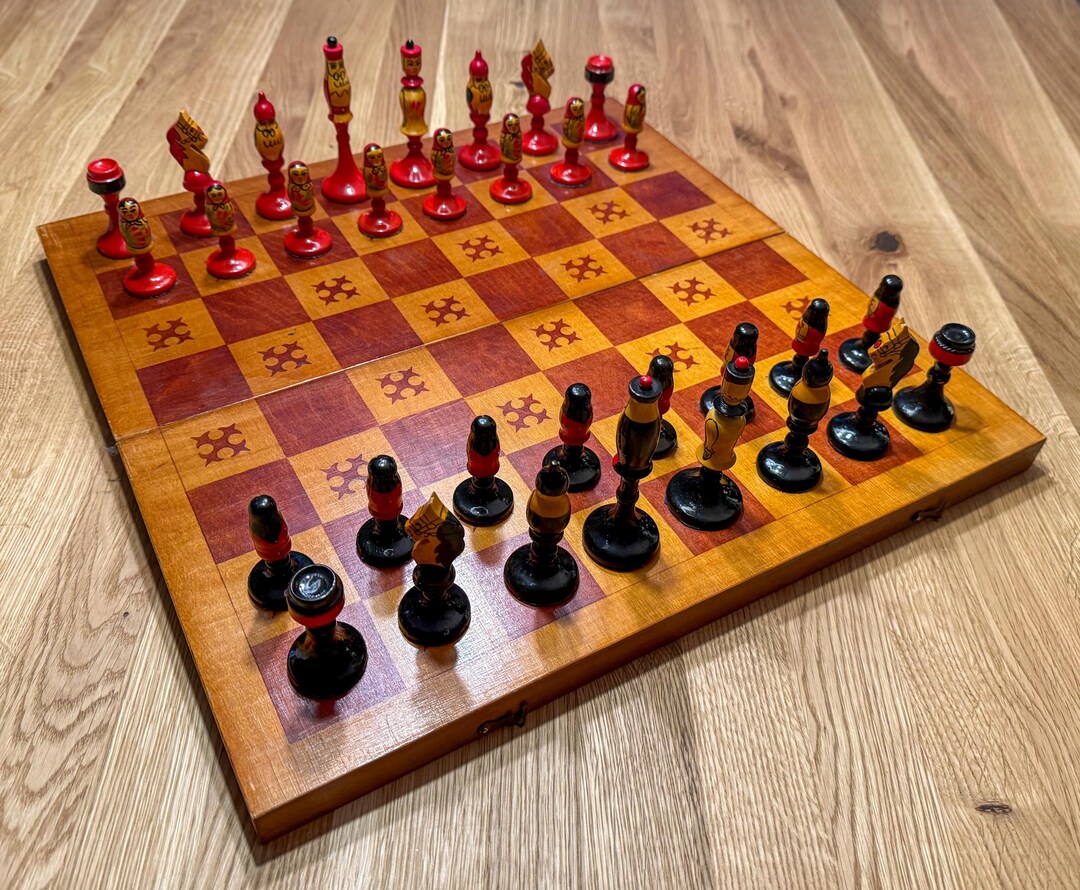 Old Chess Set Soviet Hand-painted Chess Set, 70s USSR, CCCP, Matryoshka ...