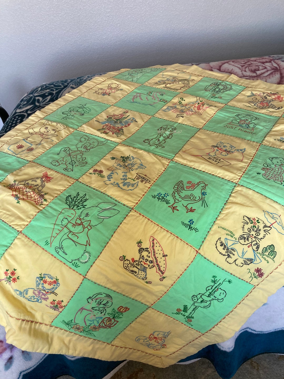 Vintage Handmade Crib Quilt, Liquid Embroidery - Etsy
