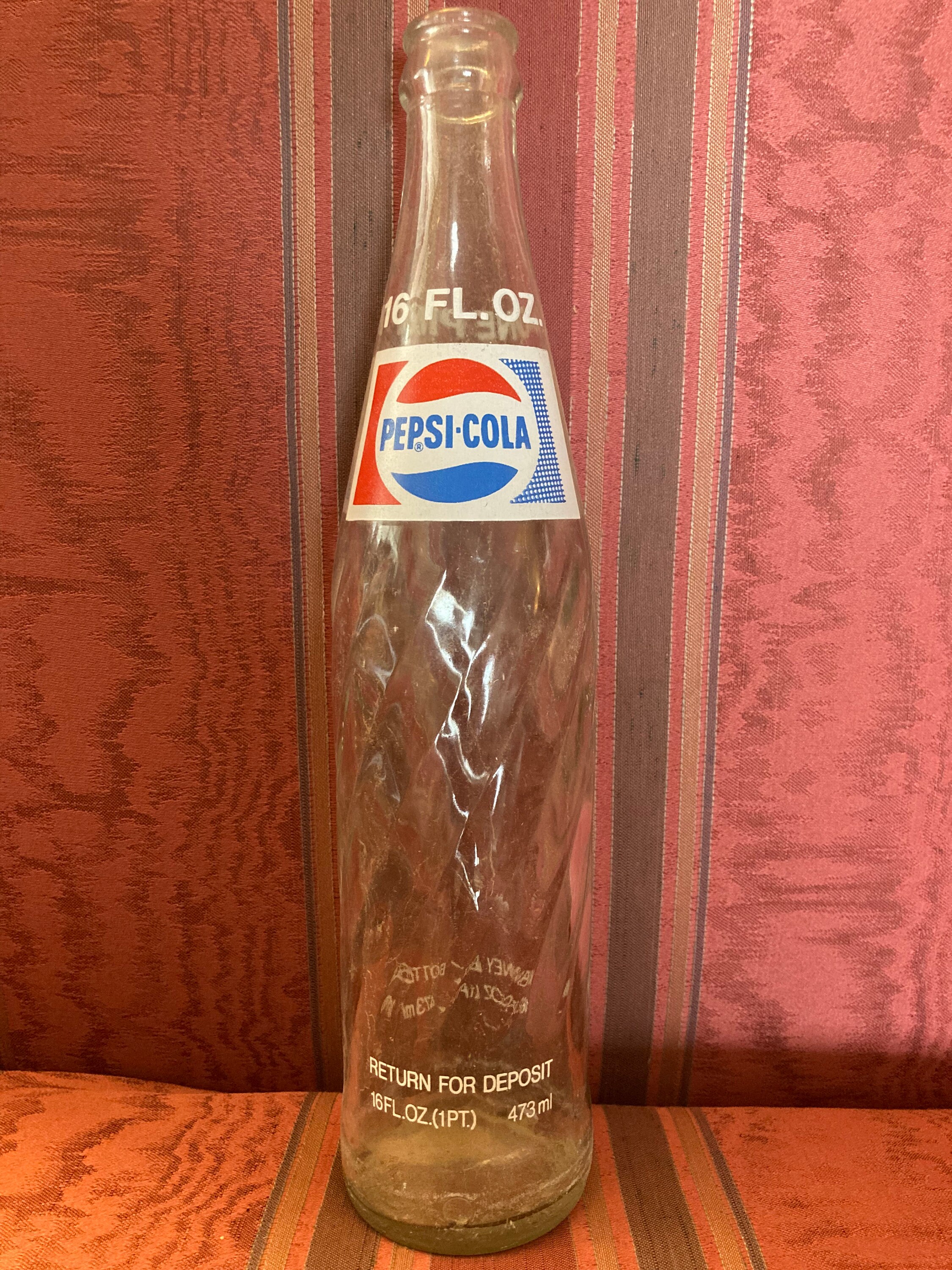 Vintage Pepsi One Pint 16 Oz Swirl Clear Glass Bottle - Etsy