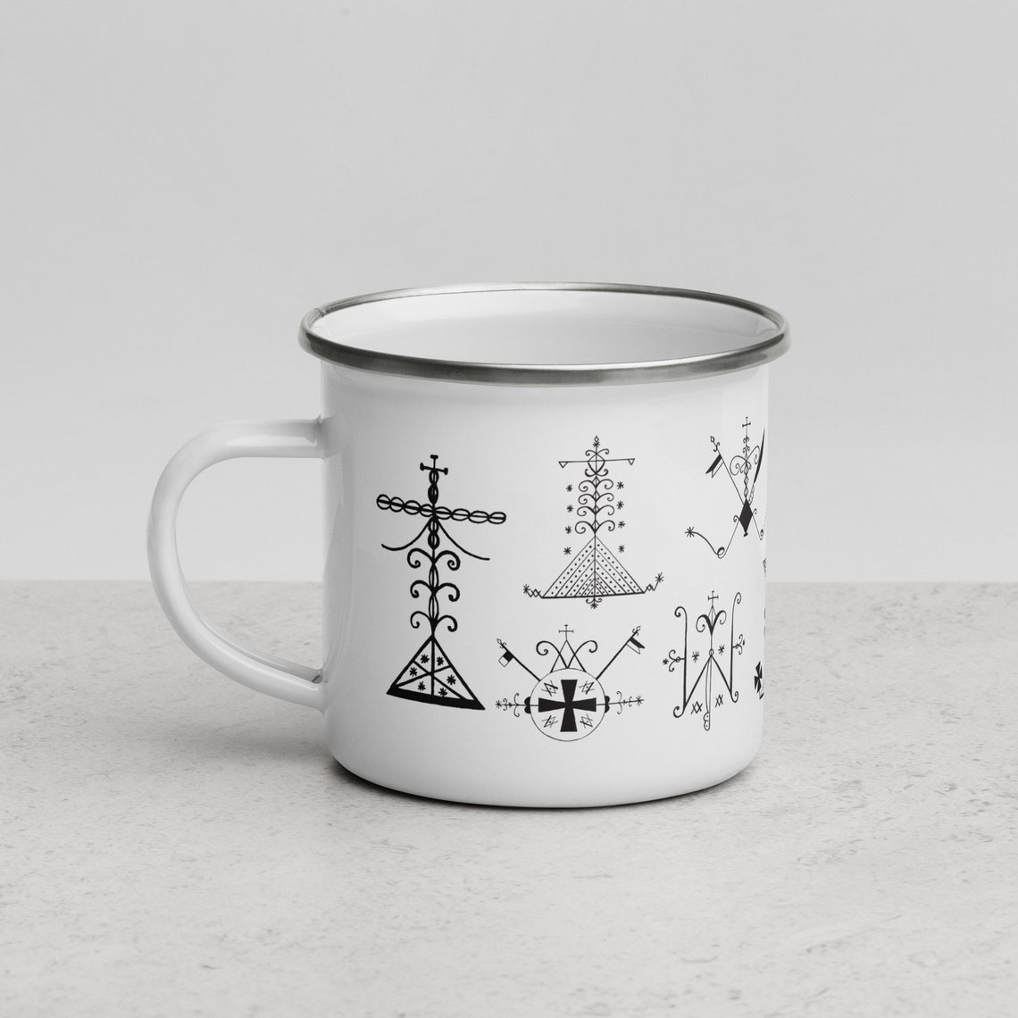 Eskòt OGOU FERAY Haitian Vodou Vèvès Enamel Mug **medium Size ...