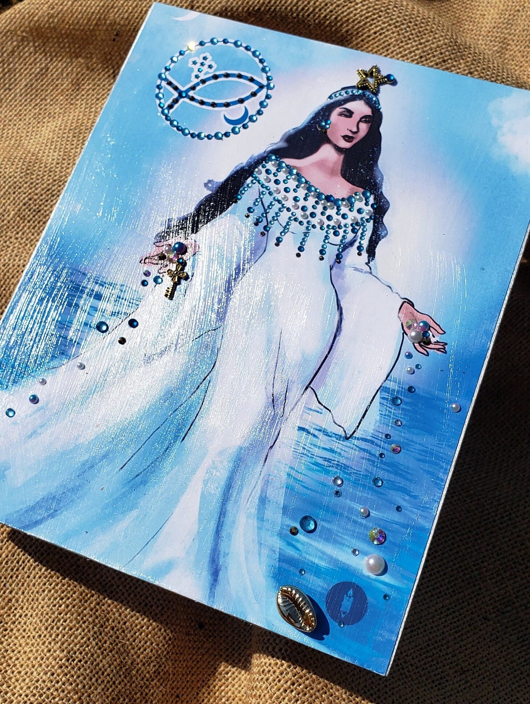 LASIRÈN YEMAYA Hand Bejeweled Haitian Vodou Portrait Hand Bejeweled ...