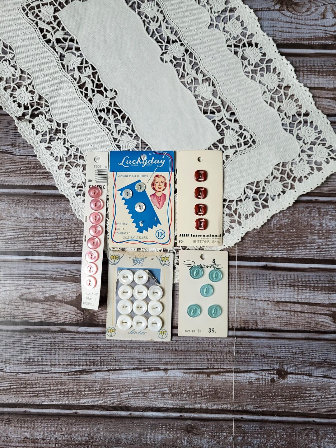 Vintage Button Cards, Assorted Buttons, Lucky Day Buttons, Retro Sewing ...