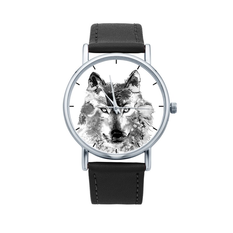 Watch on Leather Strap WOLF Wristwatch, Customized, Anniversary Gift ...