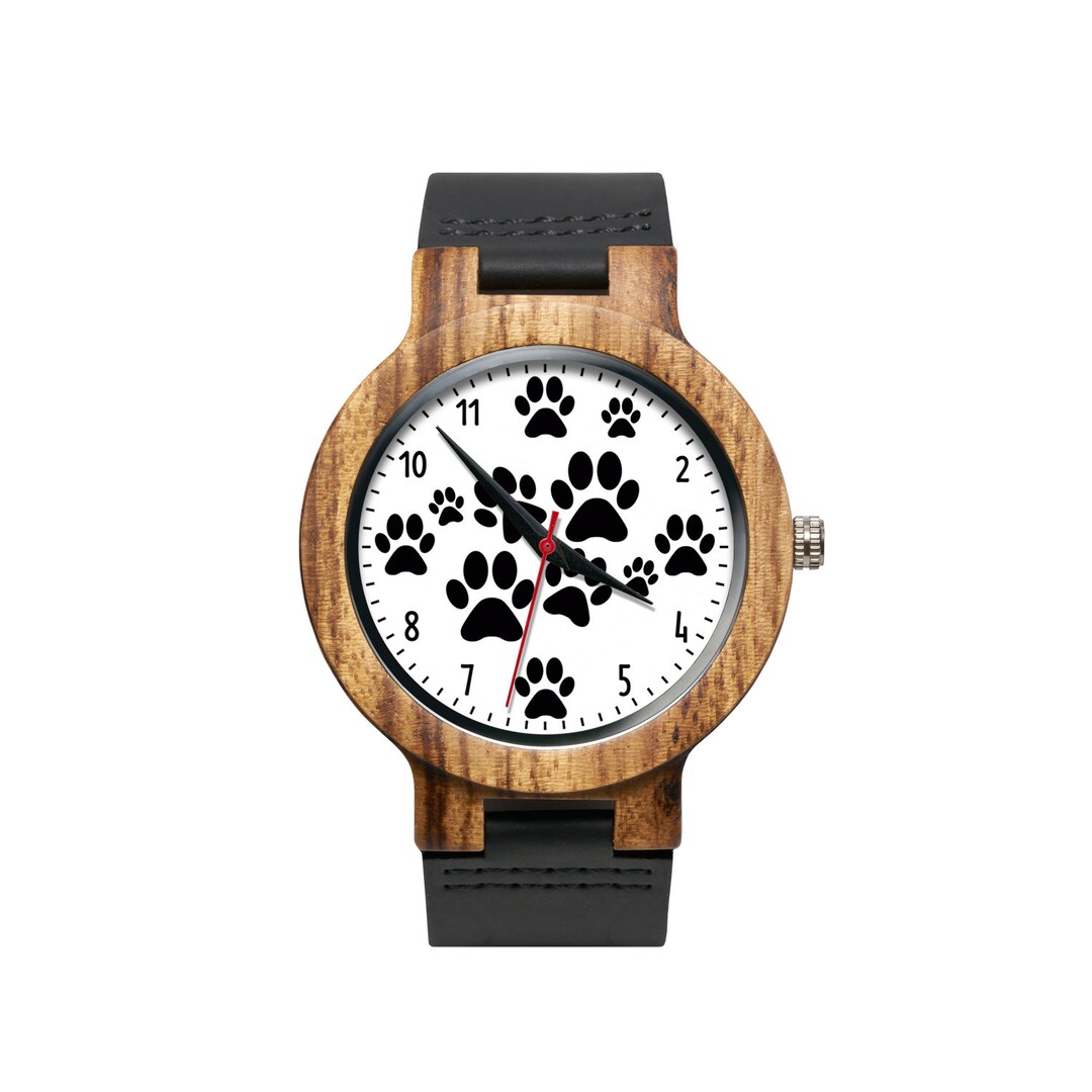 Wooden Watch With Black Strap DOG PAWS Wristwatch, Customized ...