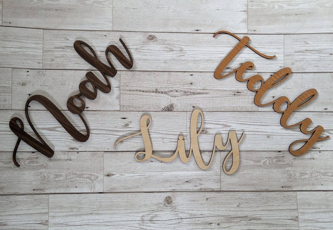 Wooden Wall Door Name Sign - Cursive Font - Art Nursery Decoration Kids ...