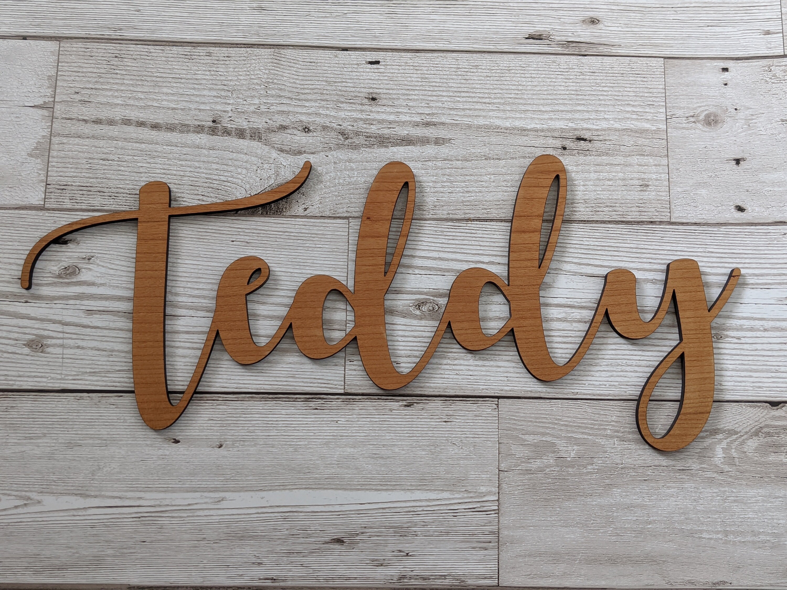 Wooden Wall Door Name Sign - Cursive Font - Art Nursery Decoration Kids ...