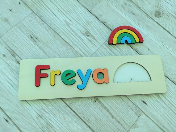 Rainbow BRIGHT COLOURS Personalised Name Puzzle Wood Baby | Etsy