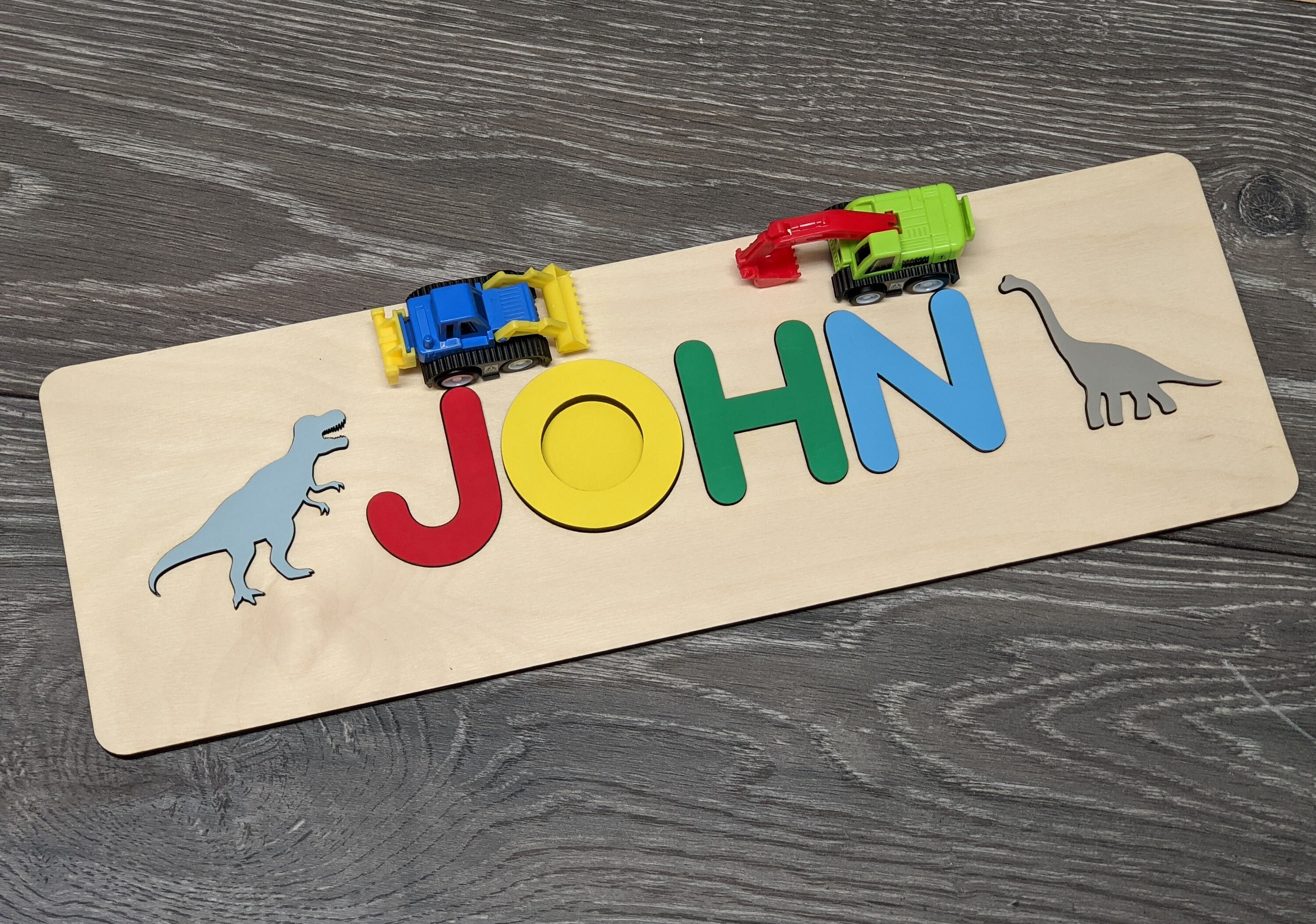Dinosaur Personalised Name Puzzle with Raised Lettering Wood | Etsy