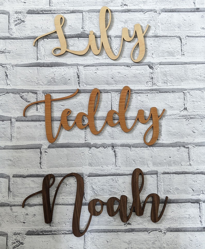 Wooden Wall Door Name Sign - Cursive Font - Art Nursery Decoration Kids ...