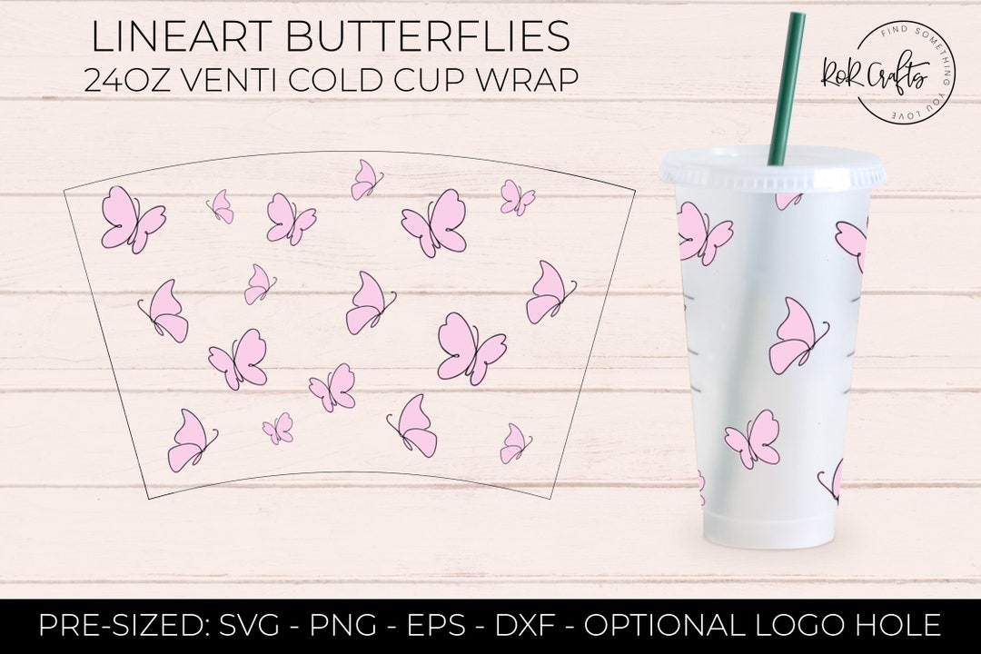 24oz Venti Cold Cup Lineart Butterflies - Full Wrap - Print SVG - Vinyl ...