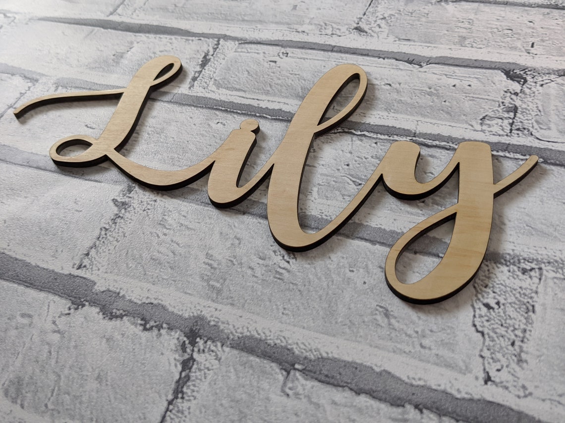 Wooden Wall Door Name Sign - Cursive Font - Art Nursery Decoration Kids ...