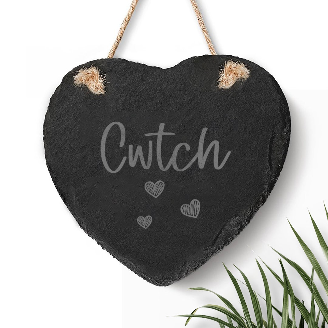 CWTCH Welsh Slate Hanging Heart - Love Heart - Signage - Decor ...