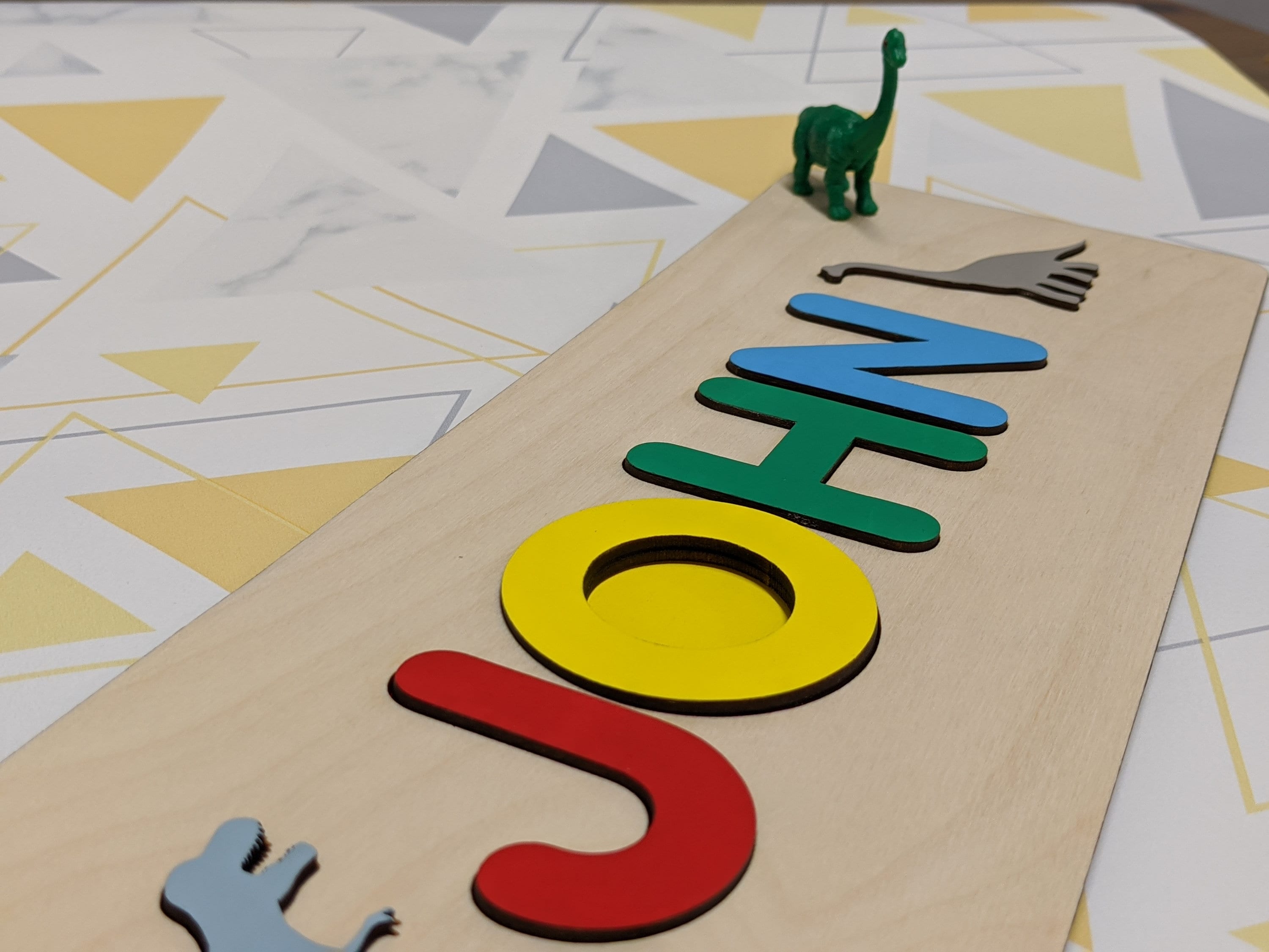 Dinosaur Personalised Name Puzzle with Raised Lettering Wood | Etsy