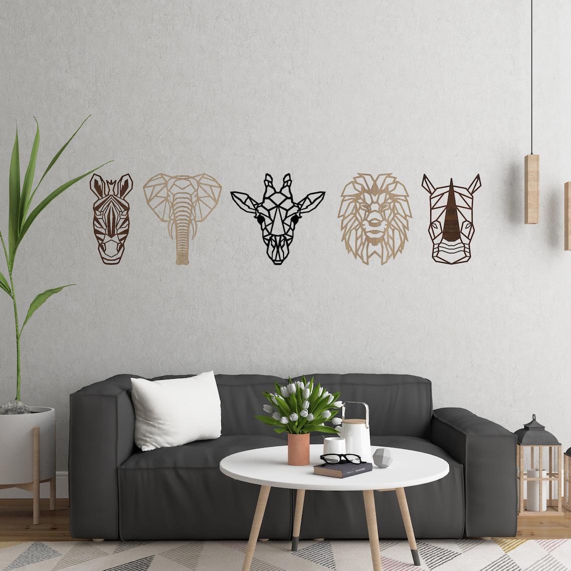 Set of 5 Safari Themed Wall Decor Art Wooden Geometric - Etsy