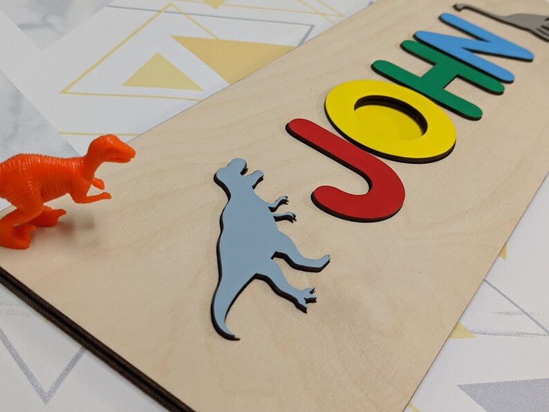 Dinosaur Personalised Name Puzzle with Raised Lettering Wood | Etsy