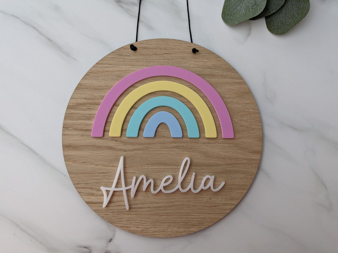Customisable and Personalised Wooden Rainbow Plaque With Pastel Acrylic ...