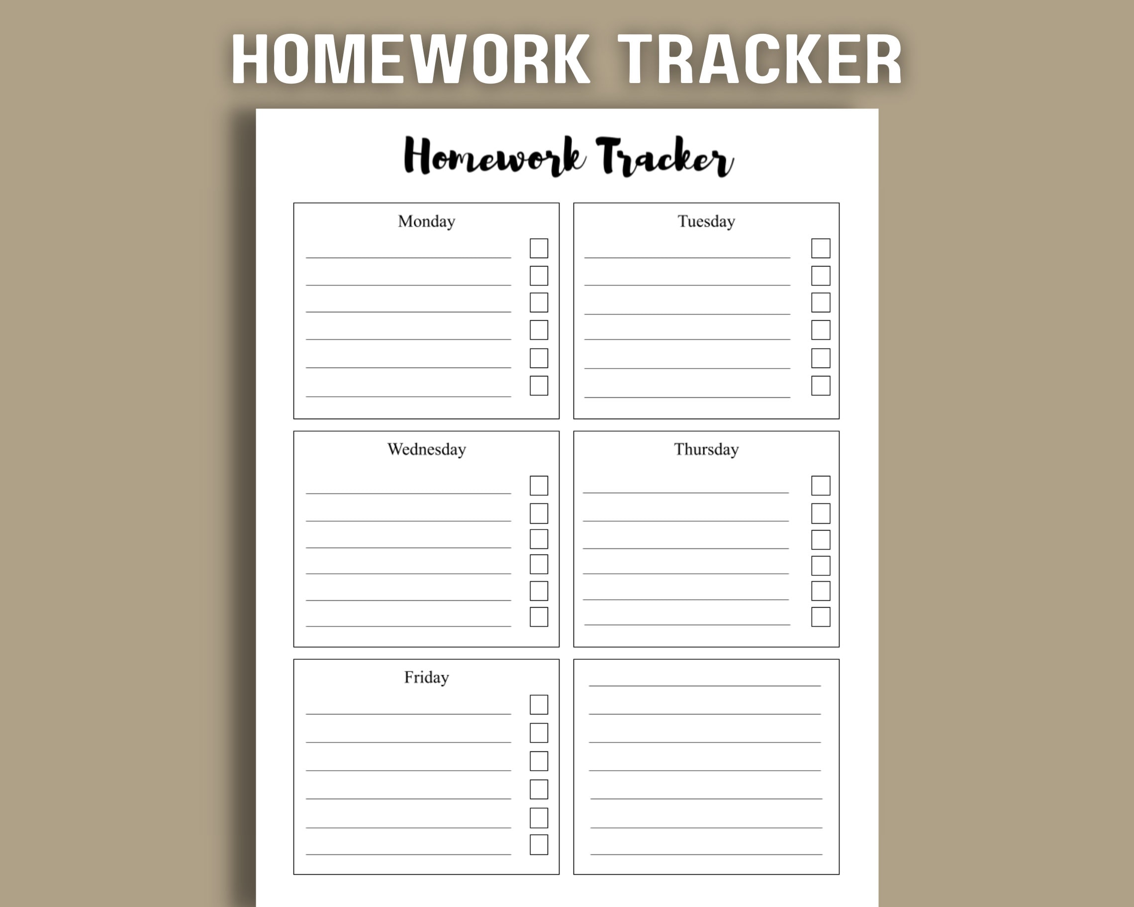 Weekly Homework Planner