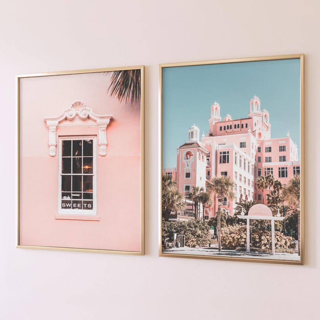 Set of 2 Pink Prints, Pink Wall Art Home Decor, Don Cesar Hotel Art ...